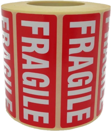 Fragile labels (red label white writing) 89mm x 32mm – on a roll in ...